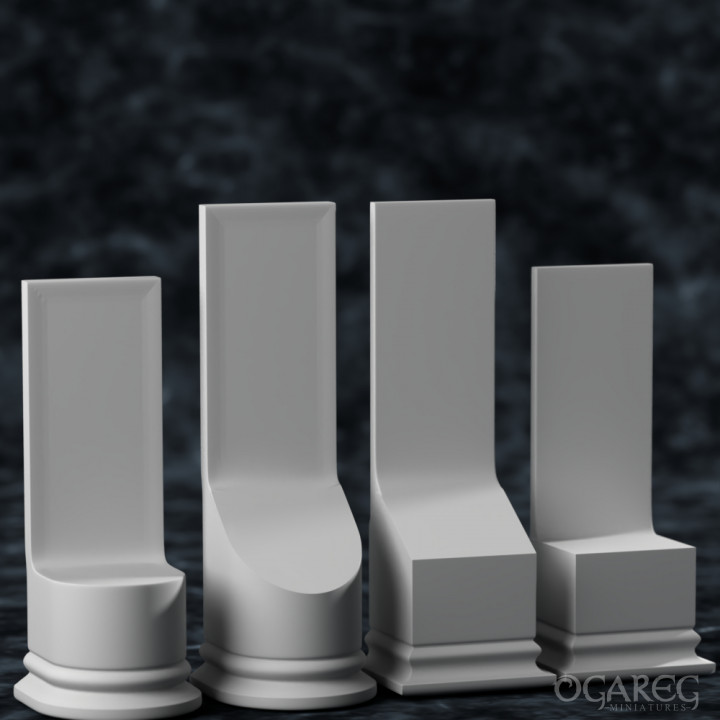 3D Printable Display plinths with backdrop by Ogareg Miniatures