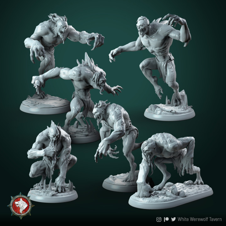 3D Printable Ghouls set 6 miniatures 32mm pre-supported by White ...