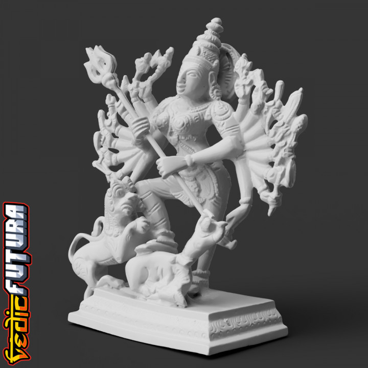 3D Printable Durga Slaying the Buffalo Demon (Mahishasura) by VedicFutura