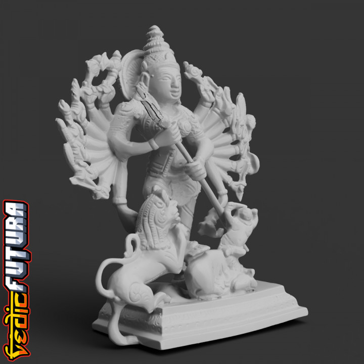 3D Printable Durga Slaying the Buffalo Demon (Mahishasura) by VedicFutura