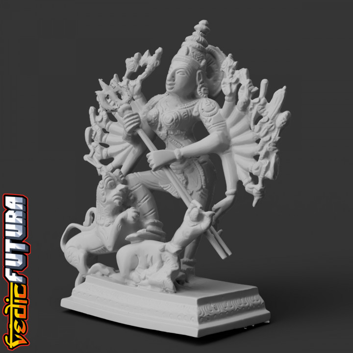 3D Printable Durga Slaying the Buffalo Demon (Mahishasura) by VedicFutura