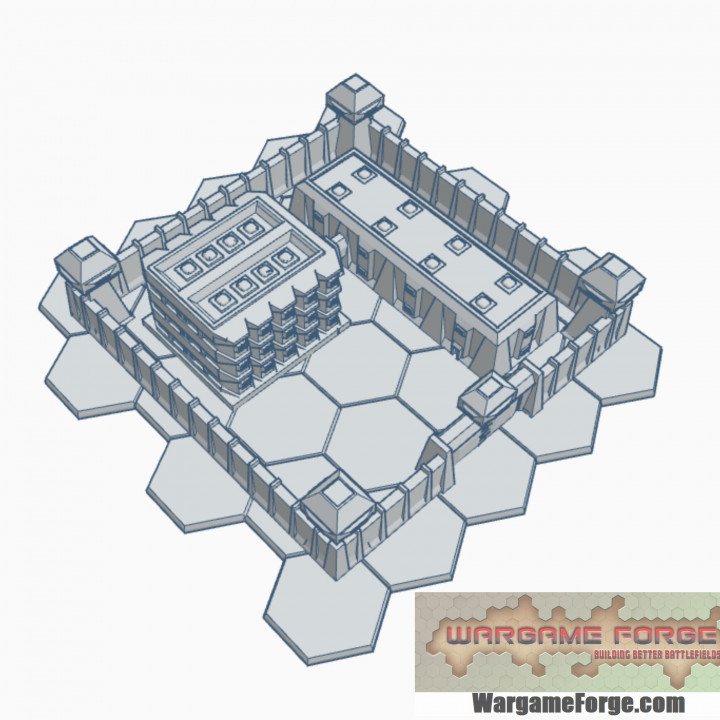 3D Printable Military Building 15 with Hex Base Security Compound ...