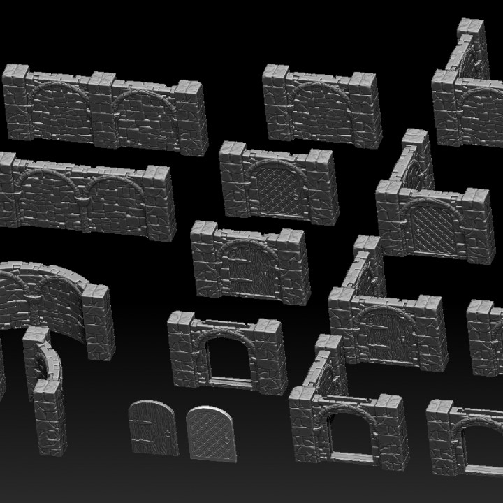 3D Printable Dungeon stone wall set - Support less by Behold'ur Craft