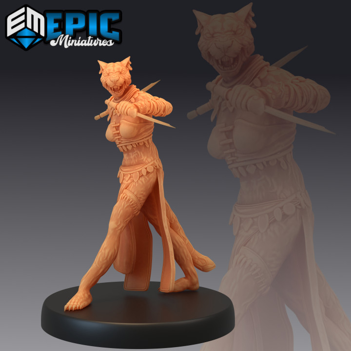3D Printable Catfolk Jaguar Huntress Set / Werejaguar Lady / Cat Folk Female Warrior by Epic ...