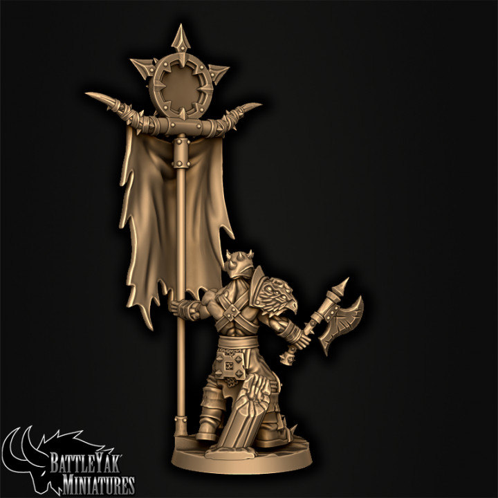 3D Printable Dreyurg Marauder Banner-Bearer by Battle Yak Miniatures