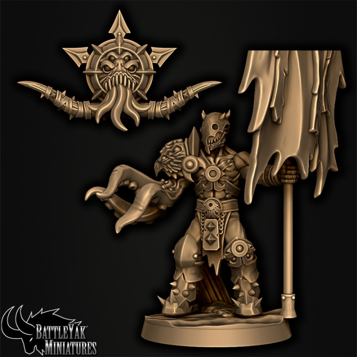 3D Printable Dreyurg Marauder Banner-Bearer by Battle Yak Miniatures