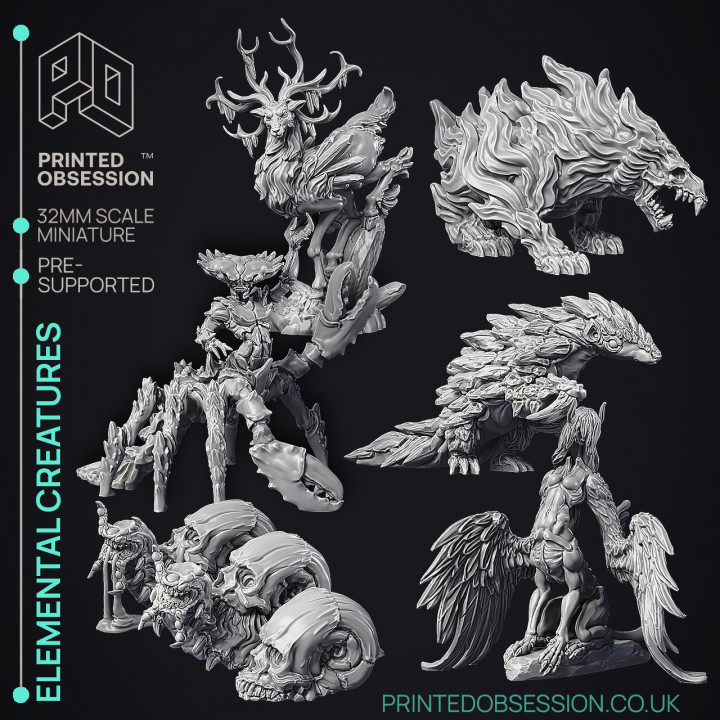 3D Printable Elemental Creatures - 6 Model pack - PRESUPPORTED - 32mm Scale by Printed Obsession