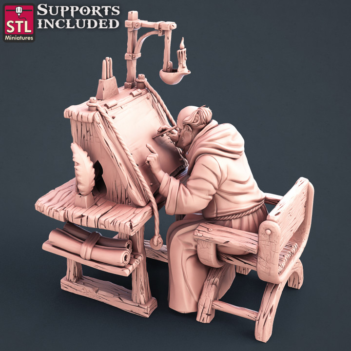 3D Printable Abbey Monk Writing Desk by STL Miniatures
