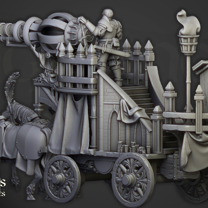 3D Printable Arcane Cannon on Chariot - Highlands Miniatures by ...