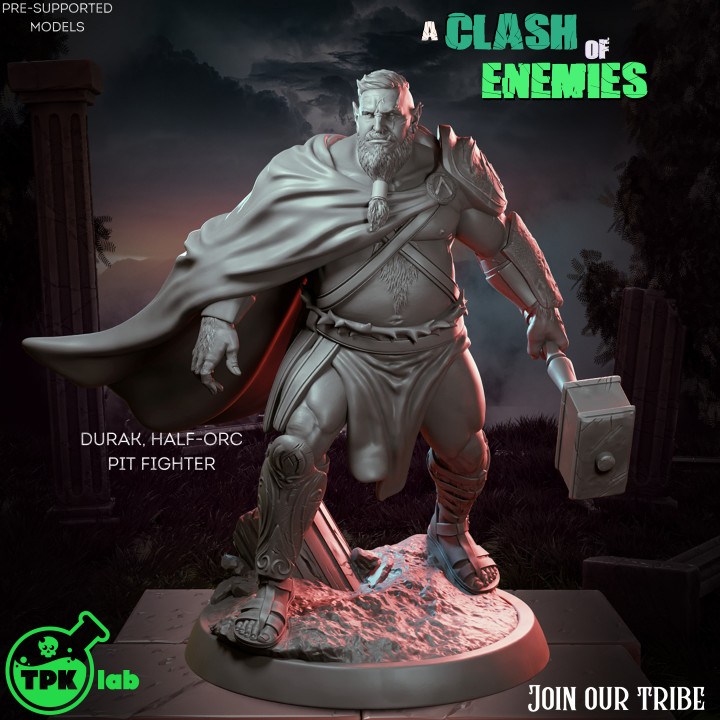 3D Printable Durak, Half-orc Pit Fighter by TPK Lab