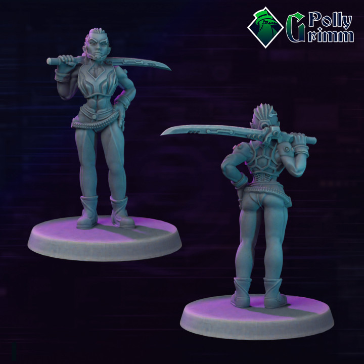 3D Printable Cyberpunk sci-fi. Human street samurai by PollyGrimm