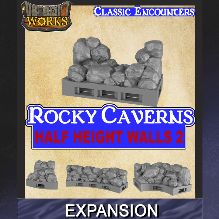3D Printable DungeonWorks: Rocky Caverns Half-Height Walls 2 by ...