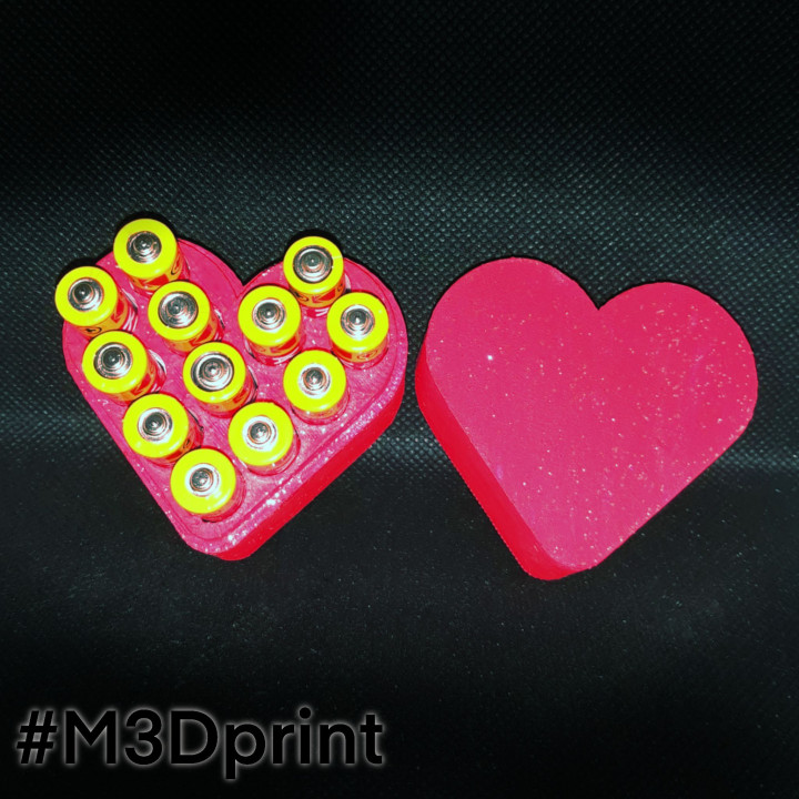 3D Printable Heart-shaped battery box 12xAAA by B Murphy