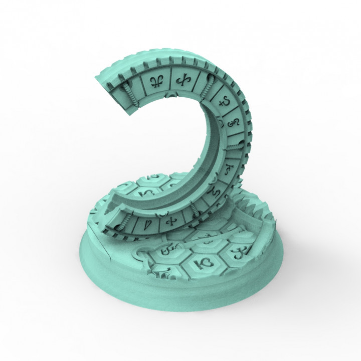 3D Printable Dark city - 32mm Scenic round base & flying stand by Proxywars