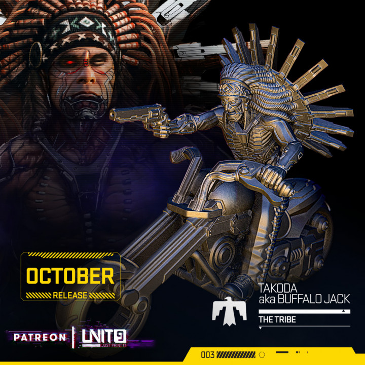 3D Printable Cyberpunk - Takoda aka Buffalo Jack on motorcycle - The ...