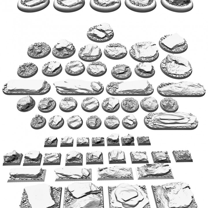 3D Printable 76x miniatures Bases "Rock" (STL Files) by 3D-Printfiles