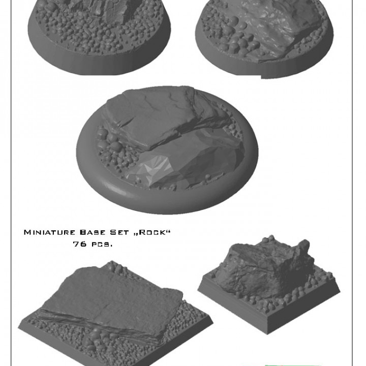 3D Printable 76x miniatures Bases "Rock" (STL Files) by 3D-Printfiles