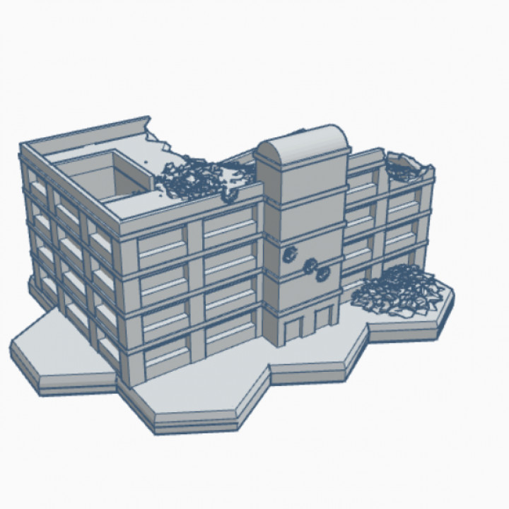 3D Printable Modern Ruined Building 13 with Hex Base: Ruined Parking ...