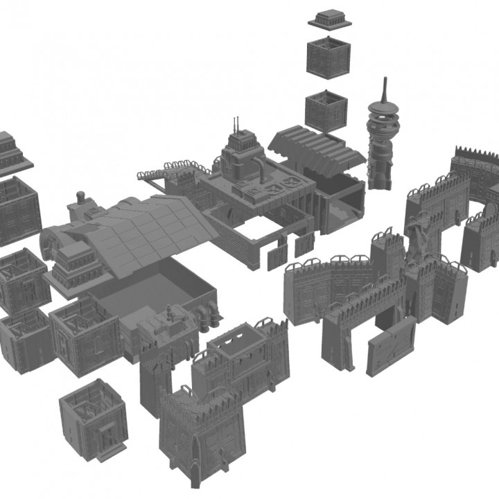 3D Printable Sci-Fi Fortress Set over 30 pcs (STL) by 3D-Printfiles