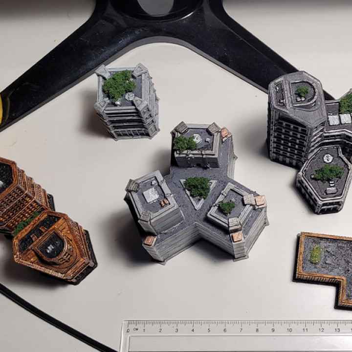 3D Printable 6mm Scale 1:285 Futuristic Buildings by Steampunk Arena