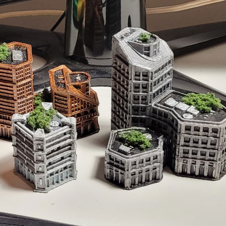 3D Printable 6mm Scale 1:285 Futuristic Buildings by Steampunk Arena