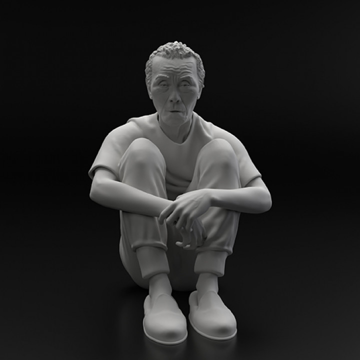 3D Printable Squid Game player 001 Oh Il-Nam sitting sad fan art by ...