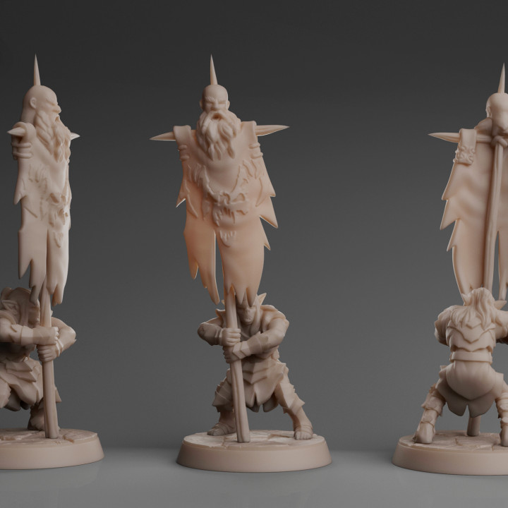 3D Printable Goblin Banner-Bearer Tabletop Miniature by The Mines