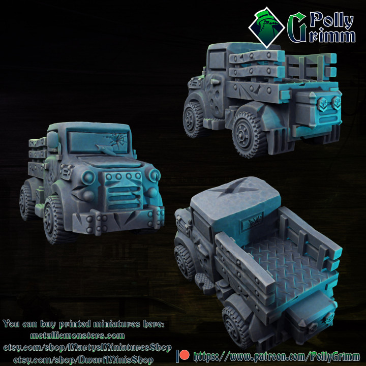 3D Printable Tabletop miniature sci-fi cyberpunk fantasy. Old truck car ...