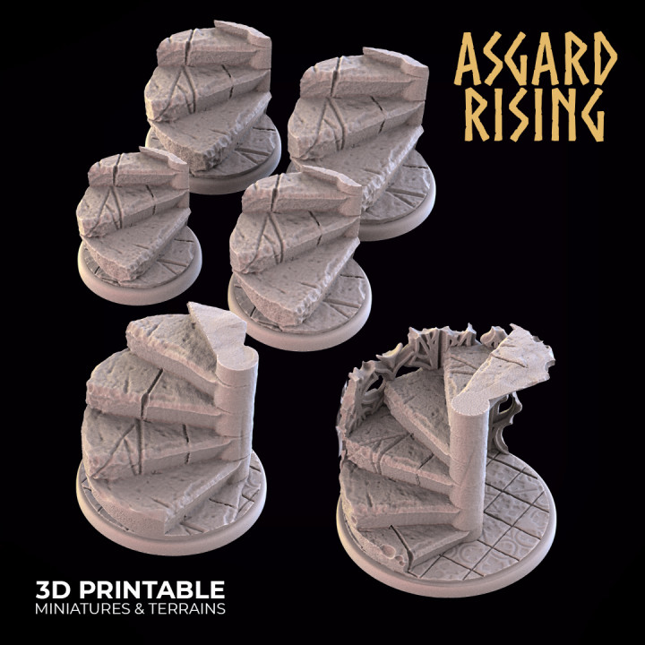 3D Printable STONE STAIRS THEME Round bases SET PRESUPPORTED by Asgard ...