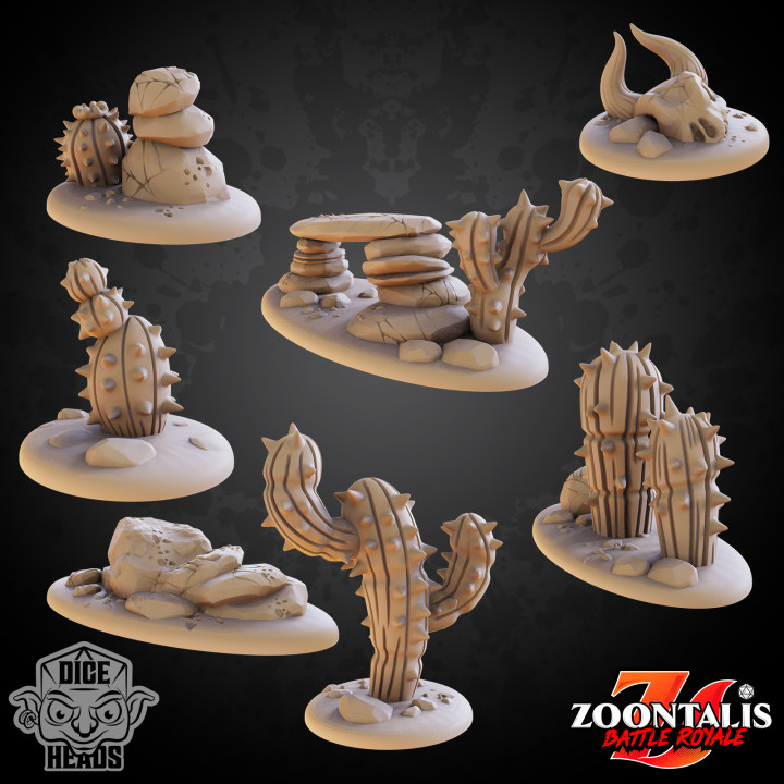 3D Printable Desert Scatter Terrain (pre-supported included) by Dice Heads