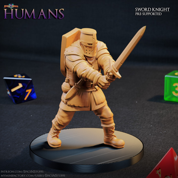 3D Printable Human Sword Knight 1D Miniature - Pre-Supported by Epics N ...