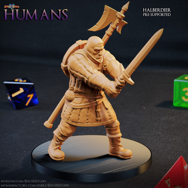 3D Printable Human Halberdier 1D Miniature - Pre-Supported by Epics N ...