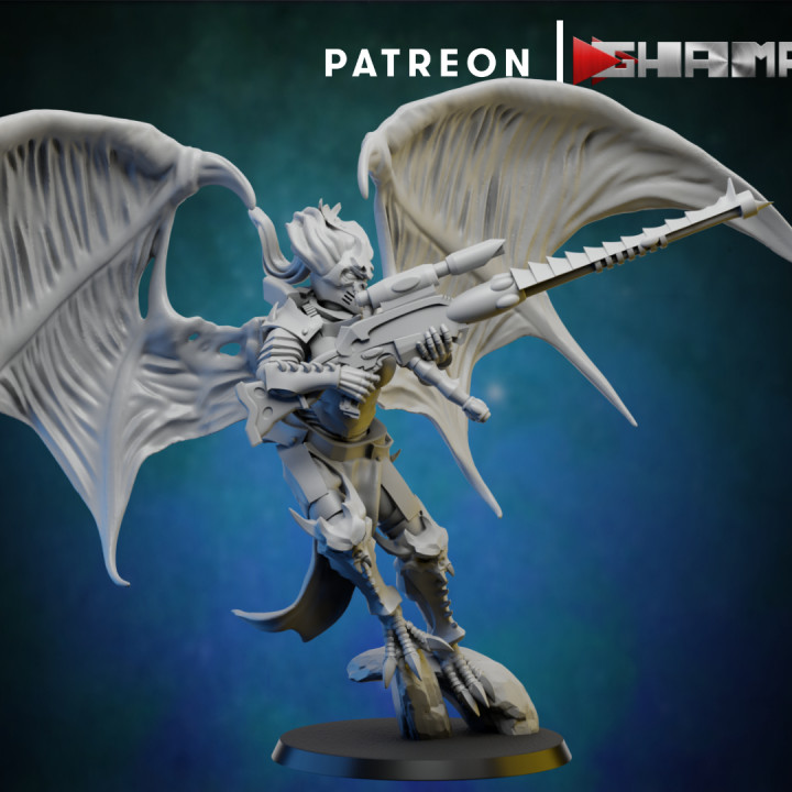 3D Printable Futuristic space dark elves harpy 4 support ready by Ghamak