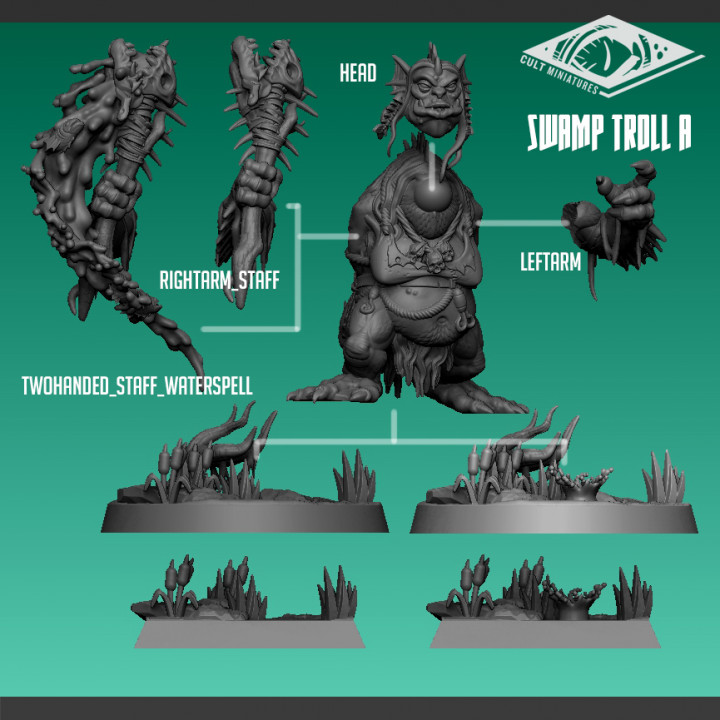 3D Printable Swamp Troll Regiment by Cult Miniatures