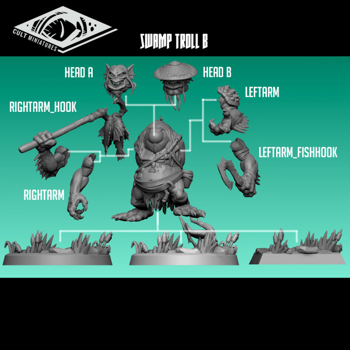 3D Printable Swamp Troll Regiment by Cult Miniatures