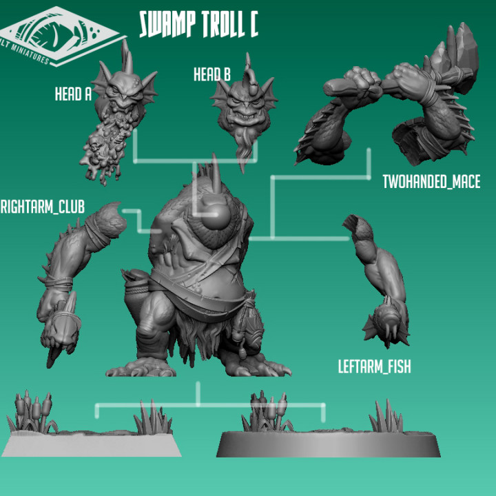 3D Printable Swamp Troll Regiment by Cult Miniatures