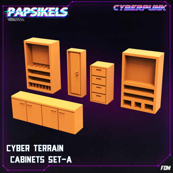 3D Printable CYBER TERRAIN CABINETS SET A by PAPSIKELS MINIATURES
