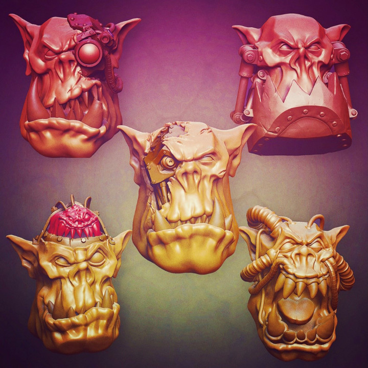 3D Printable MrModulork's Bionik Orc Heads - Set A by MrModulork