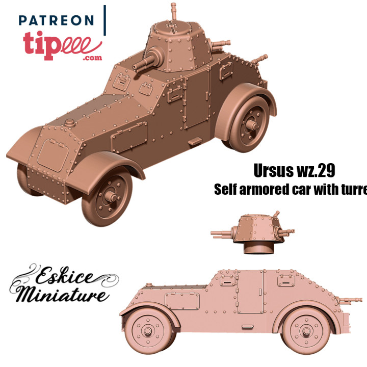 3D Printable Polish Armoured car Ursus WZ29 – 28mm by Eskice Miniature ...