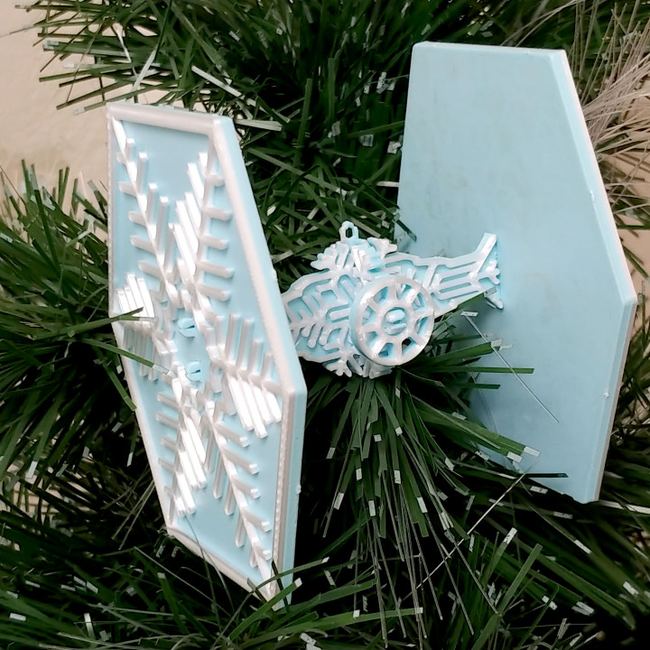 3D Printable Snowflake TIE Fighter Kit Card Ornament by Michael Grugel