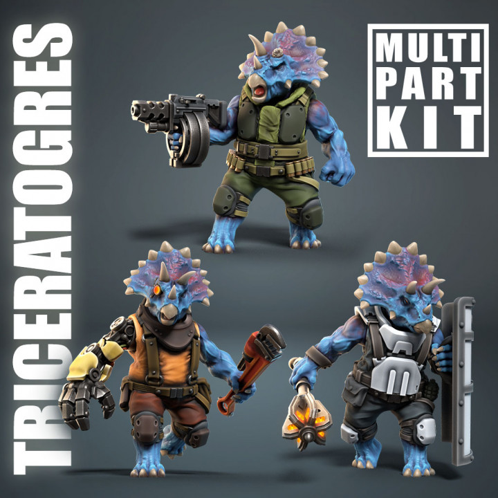 3D Printable Triceratogres - Multipart Miniatures Set by Treadhead Rad