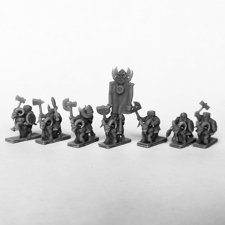3D Print of Dwarf warriors mountain goat riders by Onmioji
