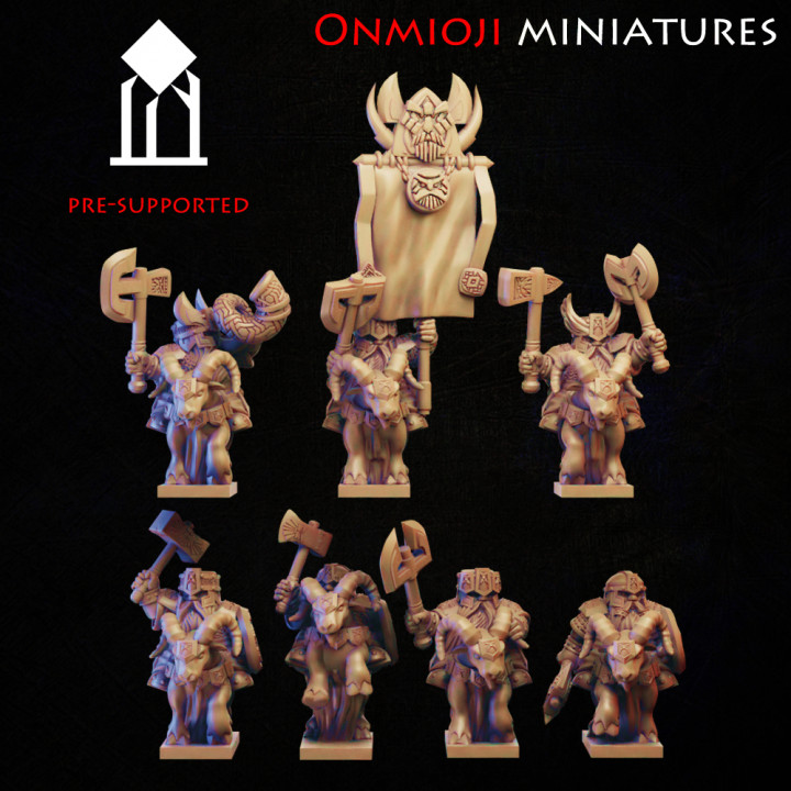 3D Printable Dwarf warriors mountain goat riders by Stanislav Kuznetsov