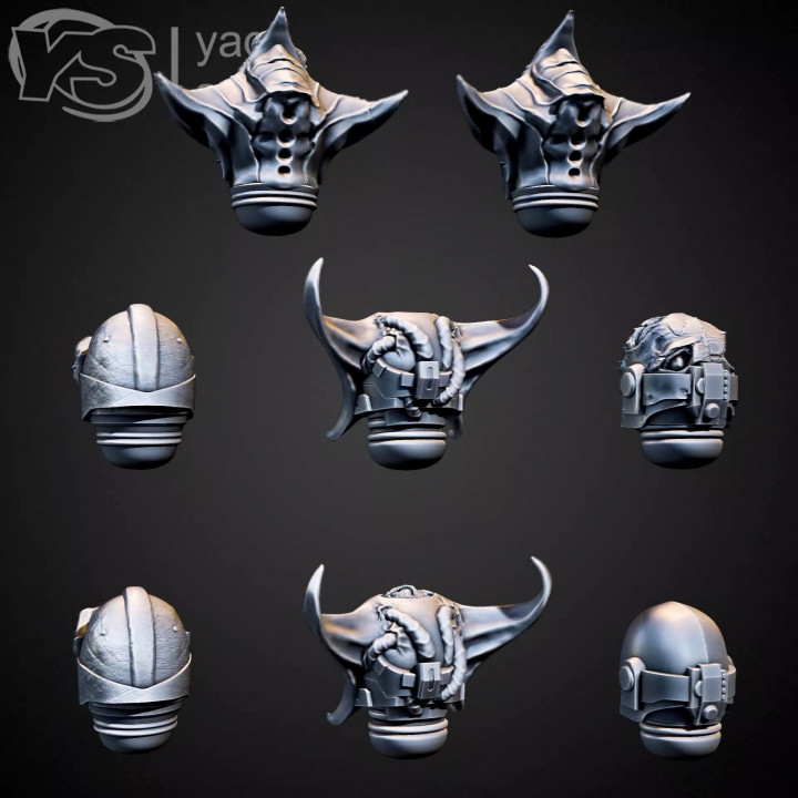 3D Printable FACELESS AND GOGGLE-EYED 8 CUSTOM HEADS PACK by Yaga San