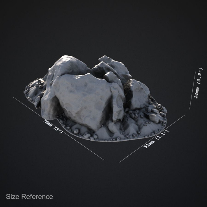 3D Printable Rocky Outcrop 75mm by TableTopMinis