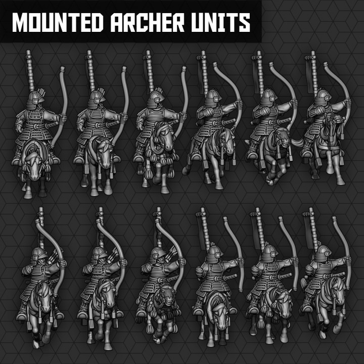 3D Printable Samurai Mounted Archers by Smol Miniatures