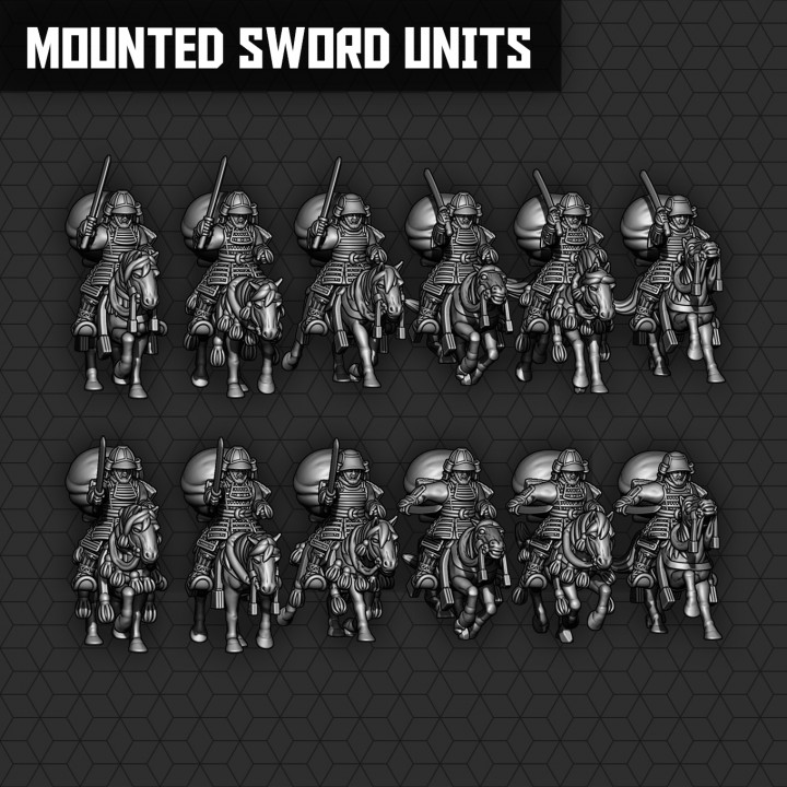 3D Printable Samurai Mounted Sword Units by Smol Miniatures