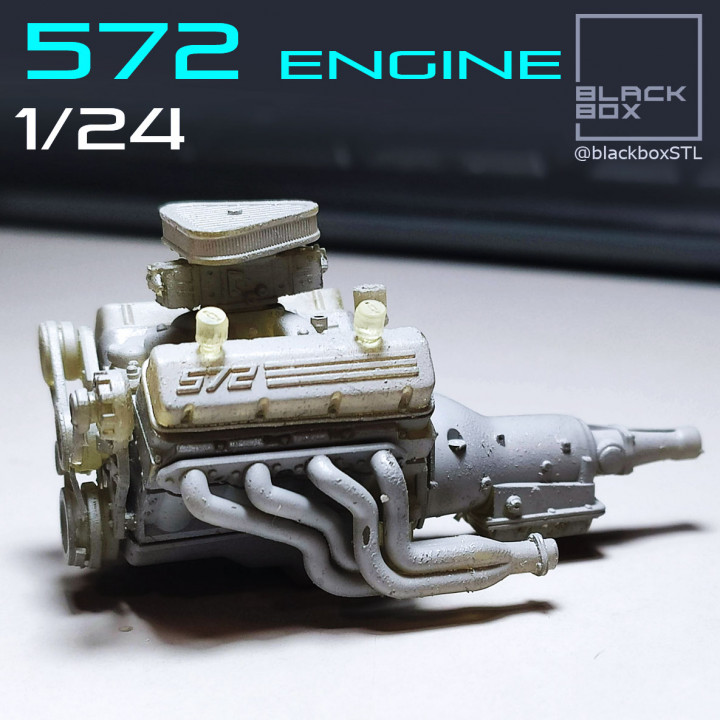 3D Printable 572 ENGINE 1-24th for modelkits and diecast by black-box ...