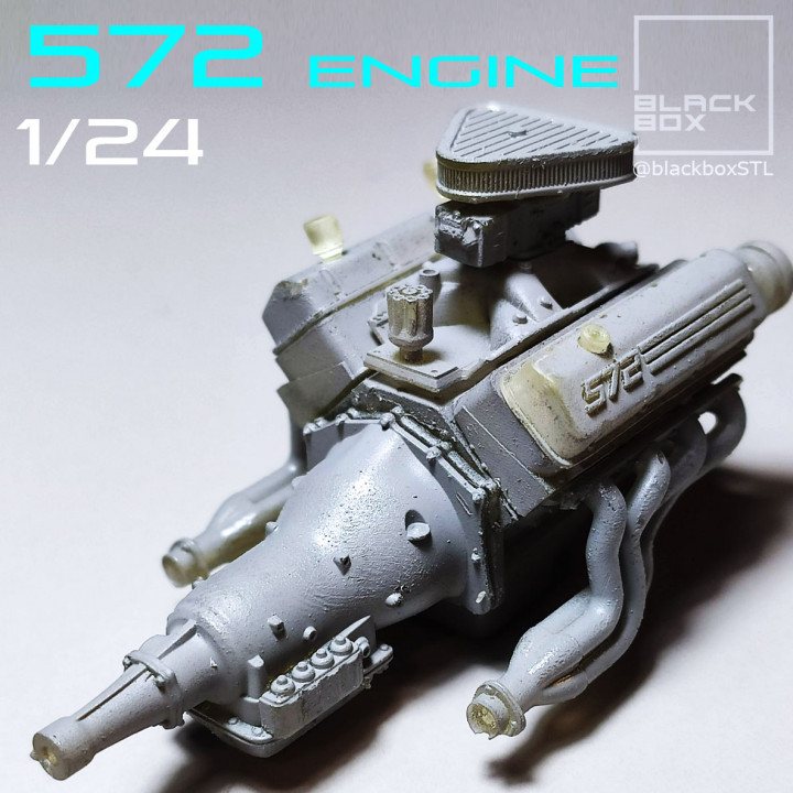 3D Printable 572 ENGINE 1-24th for modelkits and diecast by black-box ...
