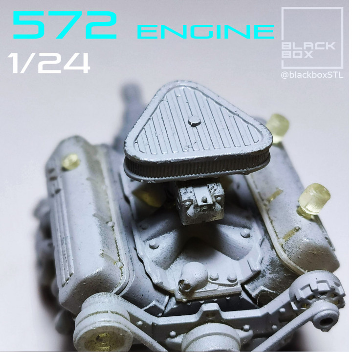 3D Printable 572 ENGINE 1-24th for modelkits and diecast by black-box ...